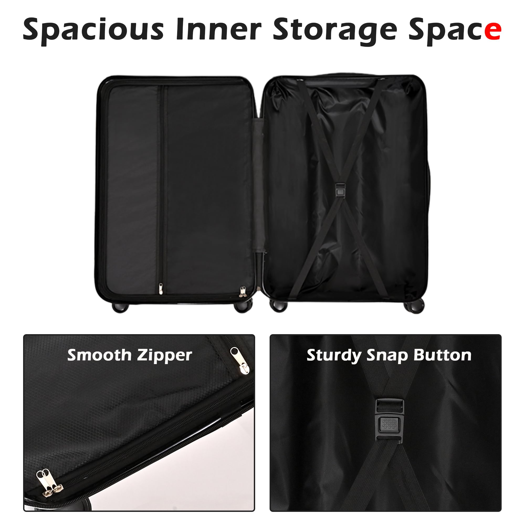 Luggage Sets 3 Piece, ABS+PC Hard Case Lightweight Suitcase Set, with TSA Lock and Spinning Silent Wheels, Large Suitcase (20/24/28),Black