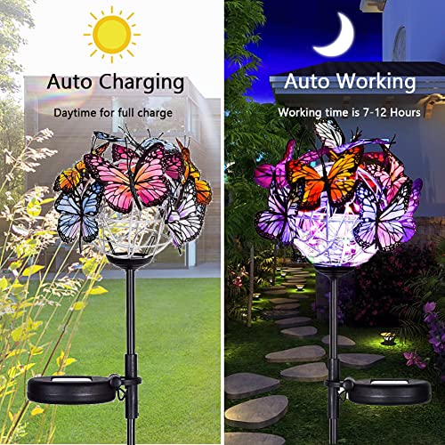 Weepong Outdoor Solar Lights, 2 Pack Solar Garden Stake Lights with 18 Butterflies Decoration Outdoor Lights, Waterproof Solar Butterfly Lights, Bigger Solar Panel for Patio Yard Pathway Garden Decor