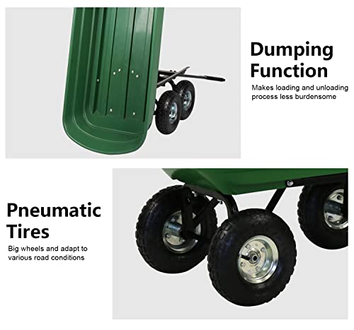 Garden Dump Cart - Poly Utility Wagon Carts 600lbs Capacity with Steel Frame for Outdoors, Lawns, Yards, Farms, and Ranches, Green