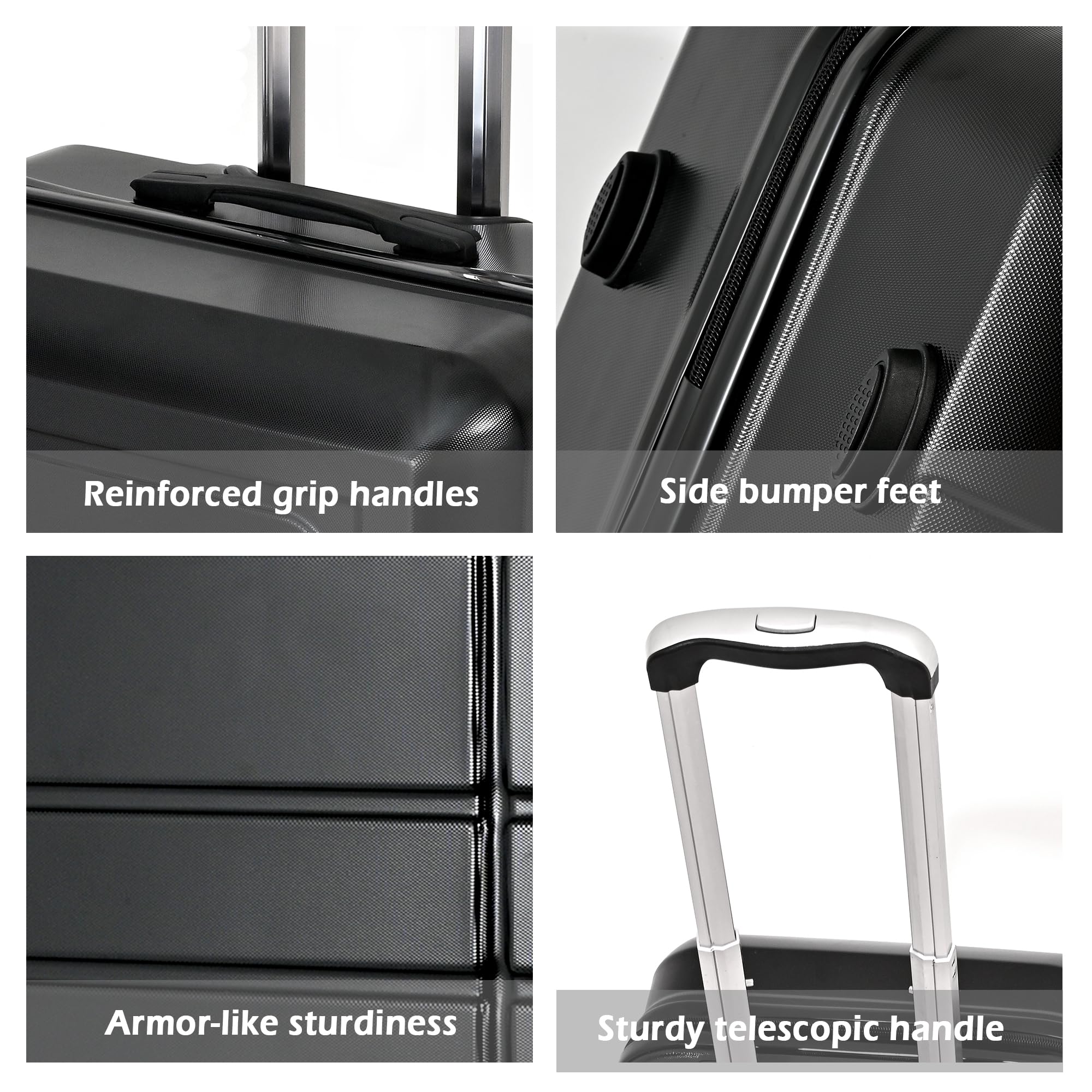 Luggage Sets 3 Piece, ABS+PC Hard Case Lightweight Suitcase Set, with TSA Lock and Spinning Silent Wheels, Large Suitcase (20/24/28),Black