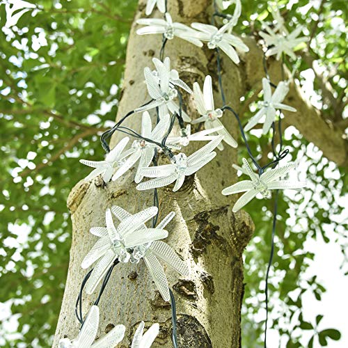 ASFSKY Solar Dragonfly Lights Outdoor 50 LED Dragonfly Lights Waterproof Decorative Lights String Dragonfly Yard Lights Solar Decorative Garden Warm White