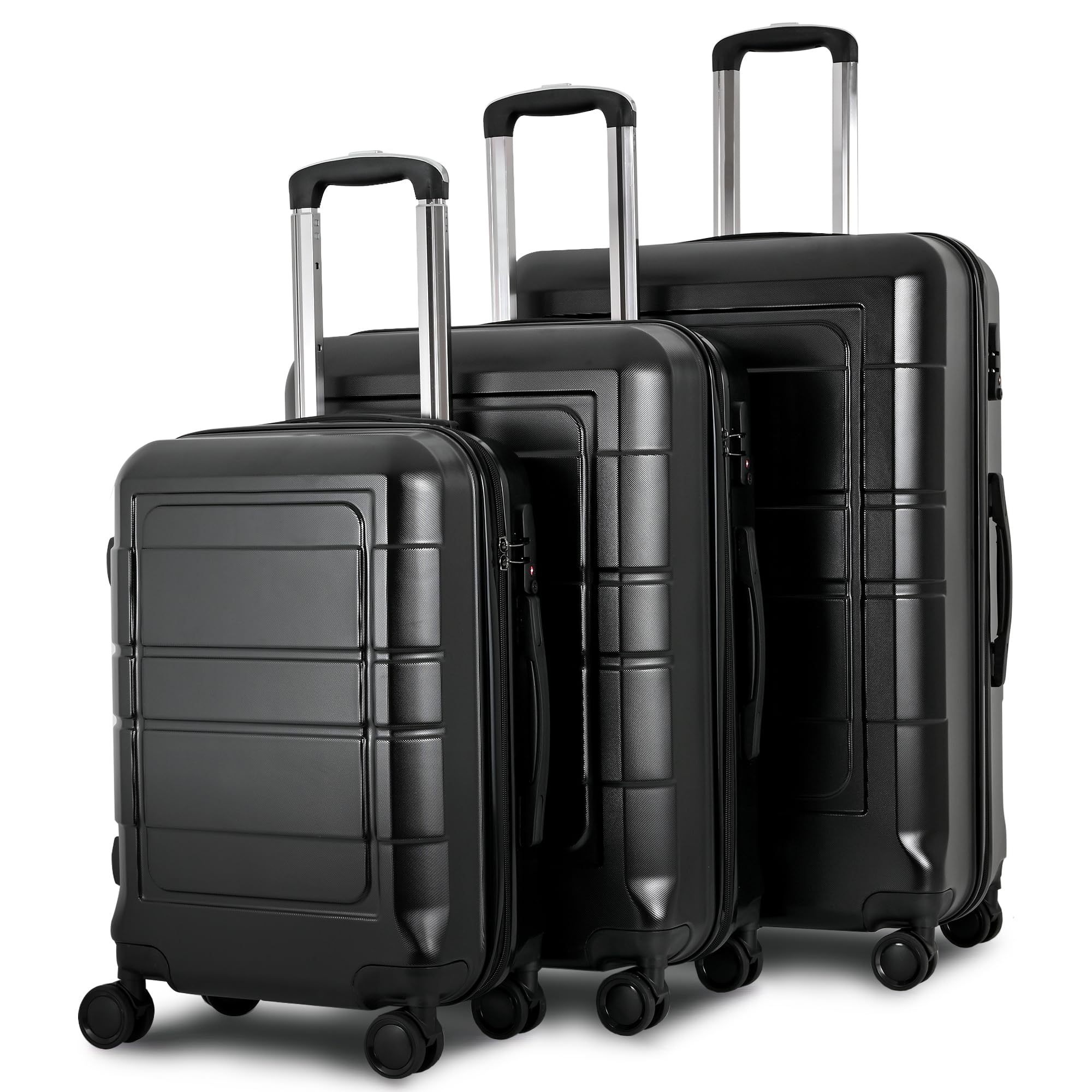 Luggage Sets 3 Piece, ABS+PC Hard Case Lightweight Suitcase Set, with TSA Lock and Spinning Silent Wheels, Large Suitcase (20/24/28),Black