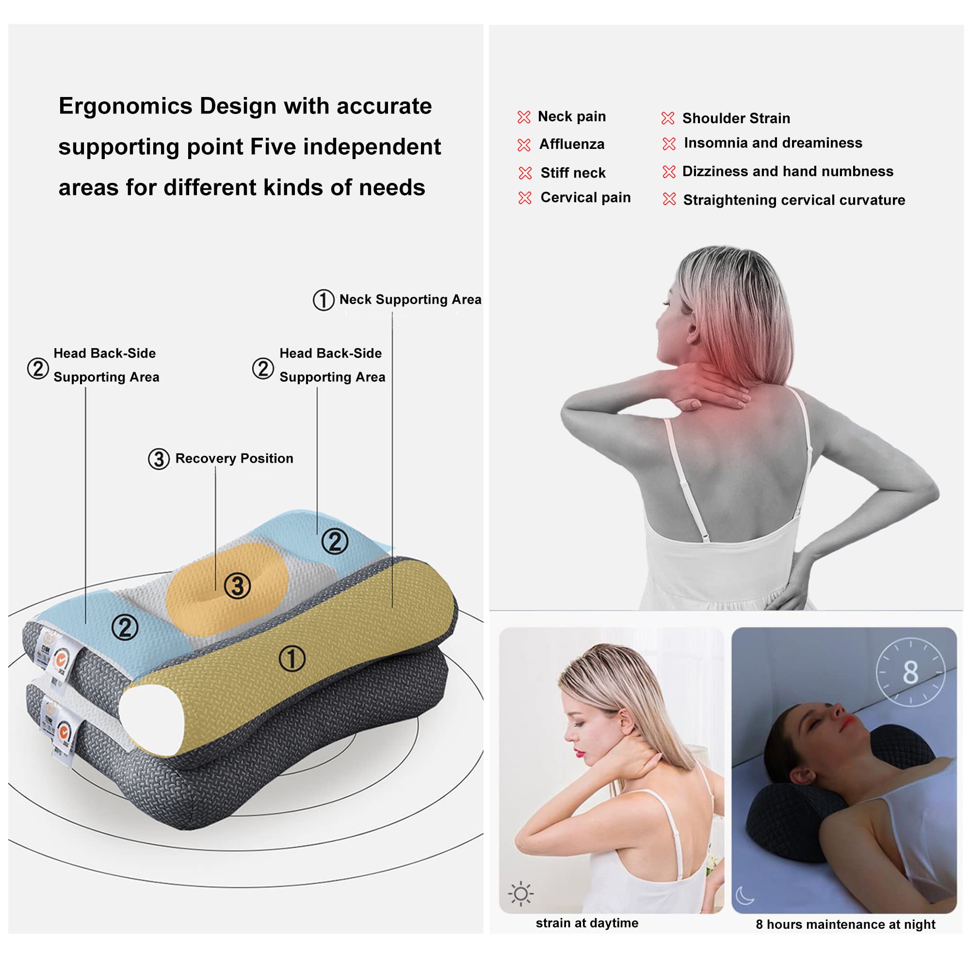 OTONIS Super Ergonomic Pillow 2024 for Neck and Shoulder Pain, Orthopedic Correction Repair Traction Contour Pillow, Supportive and Bigger Version, Gray