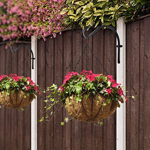 AJART Hanging Plant Hanger Outdoor: 12-Inch Metal Bird Feeder Wall Hooks - 4 Pieces Black Plant Bracket Hook for Hanging Flower Baskets