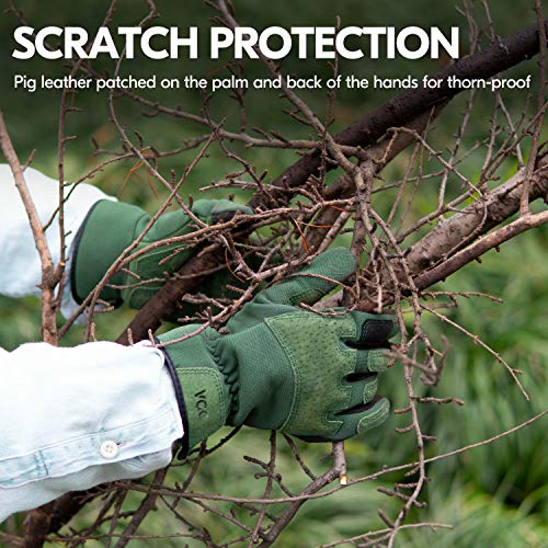 Vgo... 1-Pair Ladies' Synthetic Leather Gardening Gloves, Puncture-proof, Thornproof, Durability & Anti-shock Work Gloves, Touchscreen (Size S, Green, SL7471)