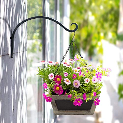AJART Hanging Plant Hanger Outdoor: 12-Inch Metal Bird Feeder Wall Hooks - 4 Pieces Black Plant Bracket Hook for Hanging Flower Baskets