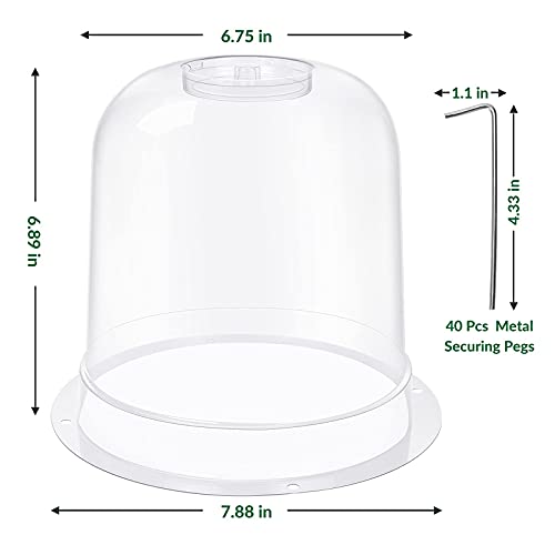 SOLIGT Garden Cloche, 10 Set Thick Plant Bell Clochoes Plastic Humidity Domes with Clear Vent & 40 Securing Pegs (7.88" D x 6.89" H) for Seed Starting and Plant Cover Protector