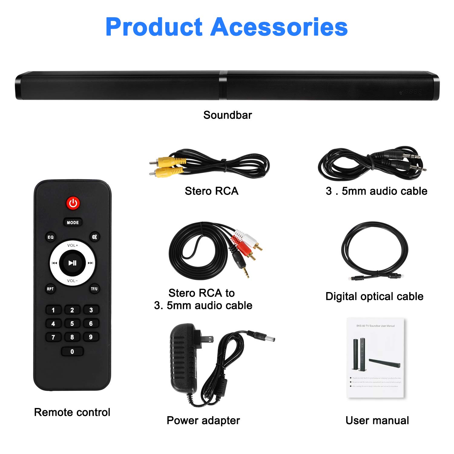 Bluetooth Sound Bars for TV 40W Home Theater Audio Detachable Sound Speaker System Optical/Aux/USB Wired TV Sound bar, 2 in 1 Surround Wall Mountable 35 Inch Separable