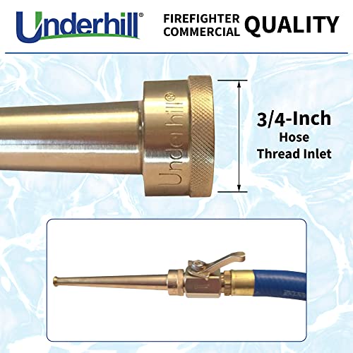 Underhill 6-Inch Garden Water Hose Nozzle, Sprayer, Jet, 7 GPM 80 PSI, 3/4-Inch Thread Inlet, High Pressure Attachment, Heavy-Duty Brass, Adjustable, PowerBlast Super Sweeper, SN6-75