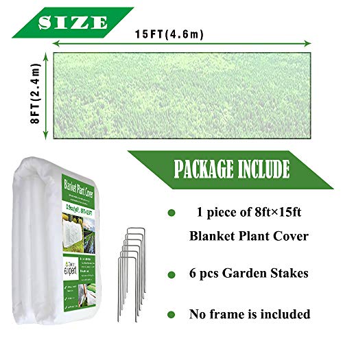 Garden expert Plant Covers Freeze Protection Floating Row Cover 0.9oz Fabric Frost Cloth Plant Blanket for Plants & Vegetables in Winter(8FTx15FT,with 6 PCS Staples Stakes)