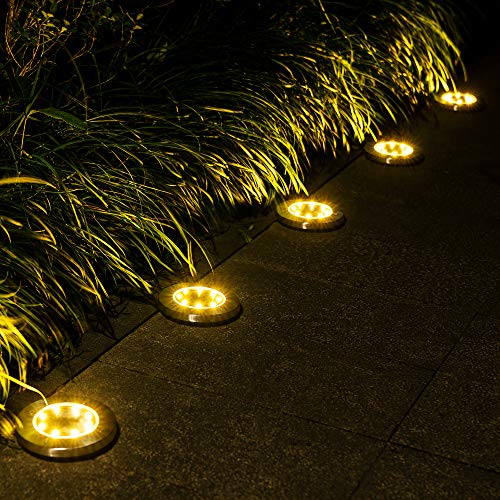 SOLPEX Solar Ground Lights, 8 LED Solar Powered Disk Lights Outdoor Waterproof Landscape Lawn Lighting for Garden Yard Deck Walkway Patio Pathway (8, Warm White)