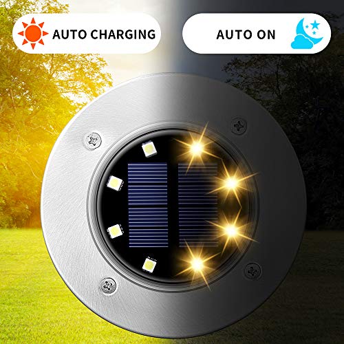 SOLPEX Solar Ground Lights, 8 LED Solar Powered Disk Lights Outdoor Waterproof Landscape Lawn Lighting for Garden Yard Deck Walkway Patio Pathway (8, Warm White)
