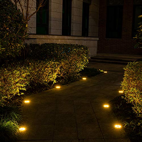SOLPEX Solar Ground Lights, 8 LED Solar Powered Disk Lights Outdoor Waterproof Landscape Lawn Lighting for Garden Yard Deck Walkway Patio Pathway (8, Warm White)