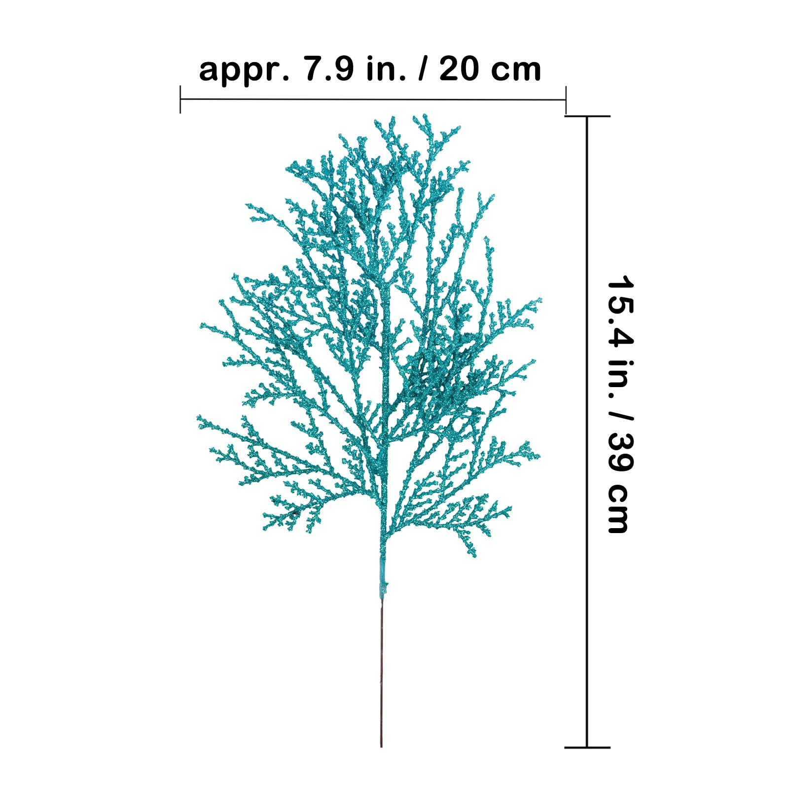 Winlyn 15 Pcs Teal Glitter Artificial Cedar Picks Sprays Christmas Floral Picks Faux Cedar Branches Stems Teal Christmas Tree Picks 15.4" H for Floral Arrangement Wreath Swag Winter Centerpiece