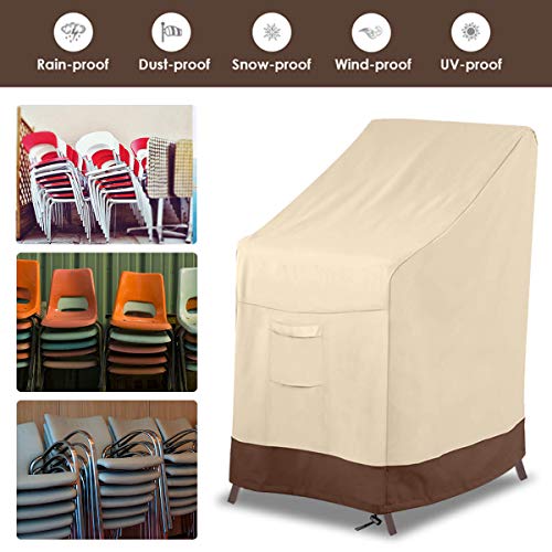 Vailge Stackable Patio Chair Cover,100% Waterproof Outdoor Chair Cover, Heavy Duty Lawn Patio Furniture Covers,Fits for 4-6 Stackable Dining Chairs,36" Lx28 Wx47 H,Beige&Brown