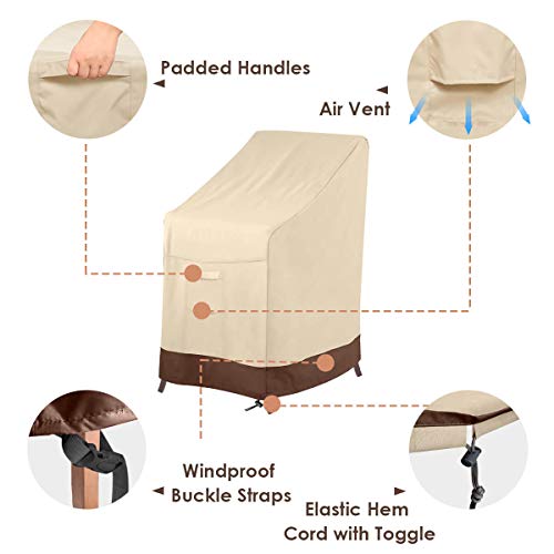 Vailge Stackable Patio Chair Cover,100% Waterproof Outdoor Chair Cover, Heavy Duty Lawn Patio Furniture Covers,Fits for 4-6 Stackable Dining Chairs,36" Lx28 Wx47 H,Beige&Brown
