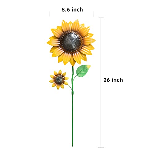 YEAHOME Garden Decor for Outside, 2 Pack Sunflower Garden Stakes Spring Decor, Metal Flowers with Shaking Head Yard Art for Outdoor Yard Lawn Patio Decoration