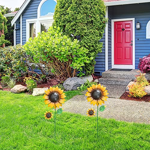 YEAHOME Garden Decor for Outside, 2 Pack Sunflower Garden Stakes Spring Decor, Metal Flowers with Shaking Head Yard Art for Outdoor Yard Lawn Patio Decoration