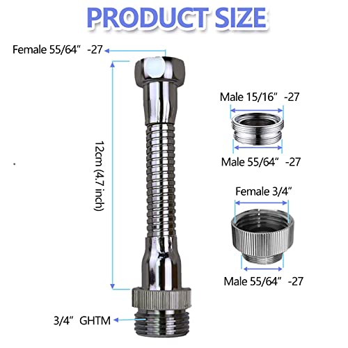 Faucet Extender Garden Hose Adapter Hose Protector, Flexible Kitchen Sink Faucet Adapter to Garden Hose for Male 3/4 Inch & 55/64 Inch to 3/4 Inch GHT