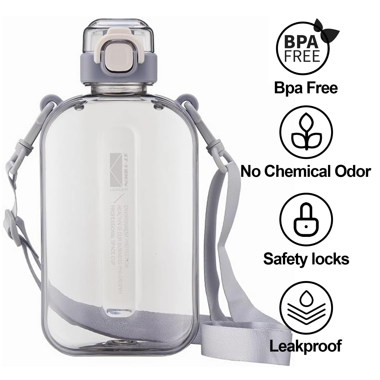 excvalues 24 oz Flat Water Bottle Travel Flask Portable BPA Free Square Water Bottle Leakproof Large Water Bottles for Bag Travel Sports(Grey)