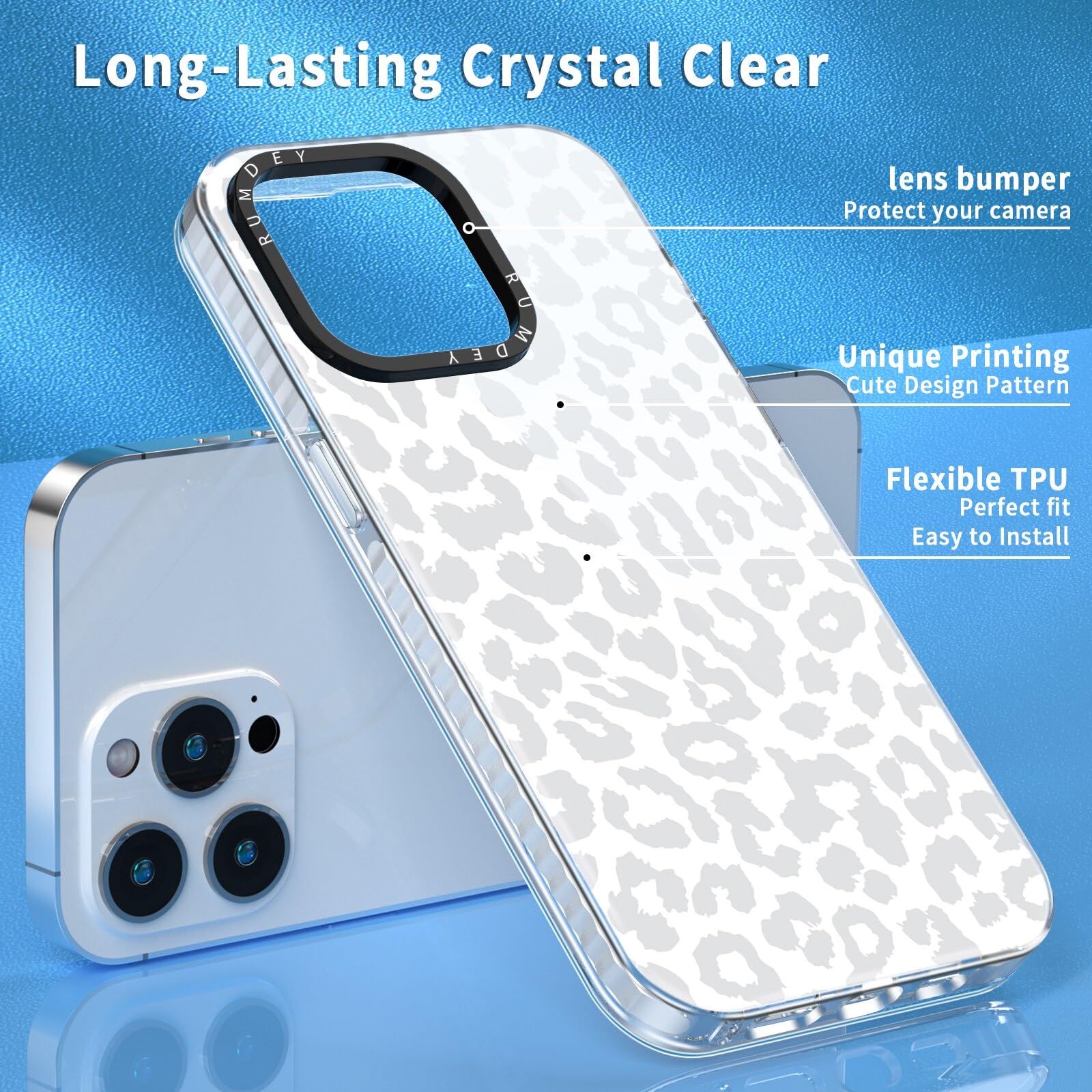RUMDEY 2 Pack Clear Cases for iPhone 13 Pro Max Case 6.7 inch,Cute Fashion Leopard Cheetah Patterns for Girls Women, Slim Case with Shockproof Protection Silicone Soft TPU Cover