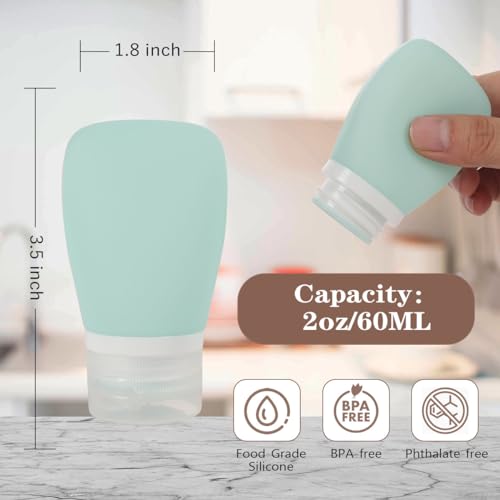 Ksooly 4-Pack 2Oz. Squeeze Salad Dressing Bottles with Cleaning Brush | Small Salad Dressing Container to Go | Portable Sauce Bottle Condiment Bottles | Food-grade Silicone, BPA Free