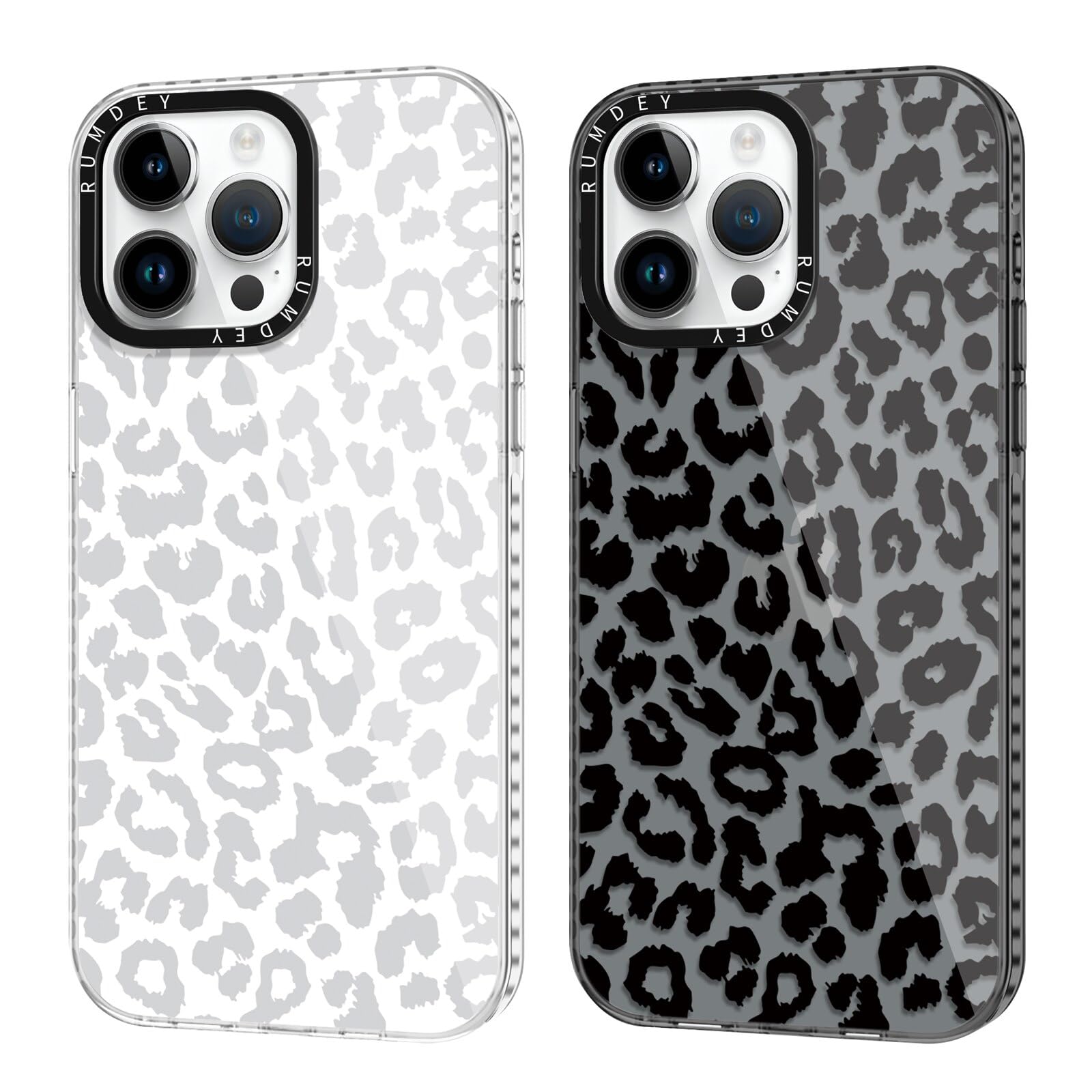 RUMDEY 2 Pack Clear Cases for iPhone 13 Pro Max Case 6.7 inch,Cute Fashion Leopard Cheetah Patterns for Girls Women, Slim Case with Shockproof Protection Silicone Soft TPU Cover