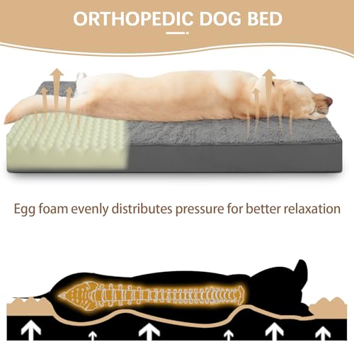 MIHIKK Large Dog Bed with Removable Washable Cover, Orthopedic Dog Crate Bed Large Breed, Waterproof Pet Bed, Big Flat Dog Beds Large Sized Dog Mattress, Dark Gray,36 inch