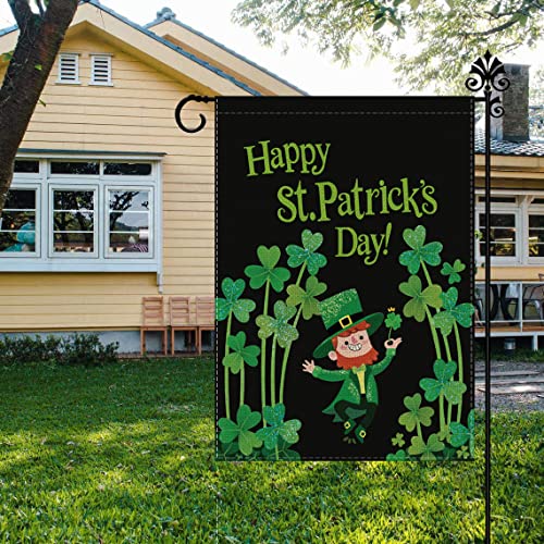 St Patricks Day Garden Flag Shamrocks Leprechaun Vertical Double Sided Burlap Flag 12.5 x 18 Inch Happy St.Patrick's Day Spring Holiday Farmhouse Outdoor Yard Decoration