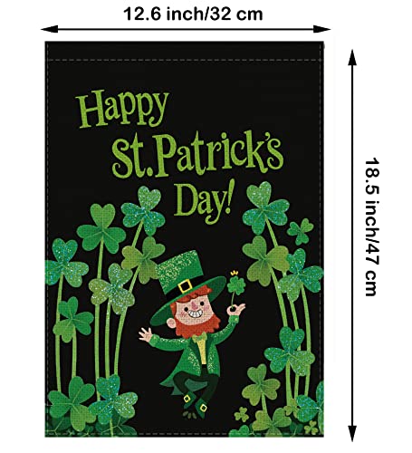 St Patricks Day Garden Flag Shamrocks Leprechaun Vertical Double Sided Burlap Flag 12.5 x 18 Inch Happy St.Patrick's Day Spring Holiday Farmhouse Outdoor Yard Decoration
