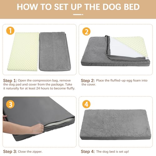 MIHIKK Large Dog Bed with Removable Washable Cover, Orthopedic Dog Crate Bed Large Breed, Waterproof Pet Bed, Big Flat Dog Beds Large Sized Dog Mattress, Dark Gray,36 inch