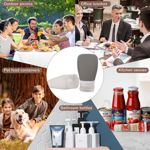 Ksooly 4-Pack 2Oz. Squeeze Salad Dressing Bottles with Cleaning Brush | Small Salad Dressing Container to Go | Portable Sauce Bottle Condiment Bottles | Food-grade Silicone, BPA Free