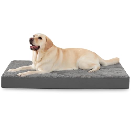 MIHIKK Large Dog Bed with Removable Washable Cover, Orthopedic Dog Crate Bed Large Breed, Waterproof Pet Bed, Big Flat Dog Beds Large Sized Dog Mattress, Dark Gray,36 inch