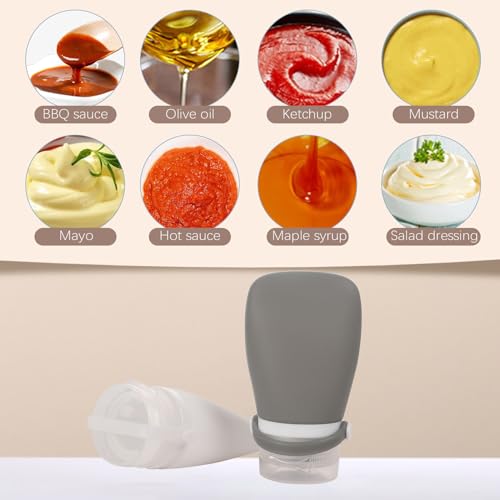 Ksooly 4-Pack 2Oz. Squeeze Salad Dressing Bottles with Fastening Belt | Small Dressing Container to Go | Portable Sauce Bottle Condiment Bottles | Food-grade Silicone, BPA Free