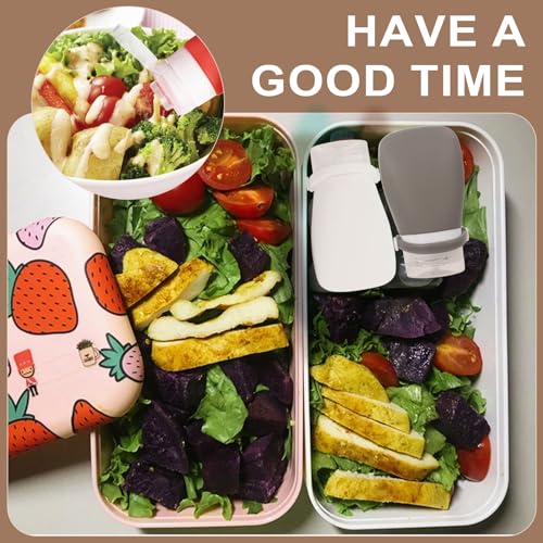 Ksooly 4-Pack 2Oz. Squeeze Salad Dressing Bottles with Fastening Belt | Small Dressing Container to Go | Portable Sauce Bottle Condiment Bottles | Food-grade Silicone, BPA Free