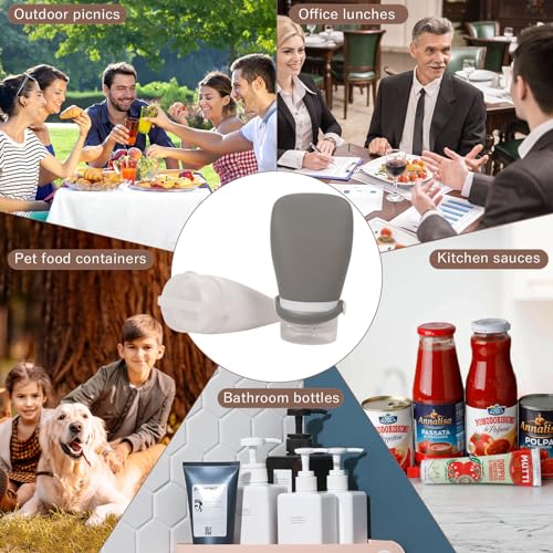 Ksooly 4-Pack 2Oz. Squeeze Salad Dressing Bottles with Fastening Belt | Small Dressing Container to Go | Portable Sauce Bottle Condiment Bottles | Food-grade Silicone, BPA Free