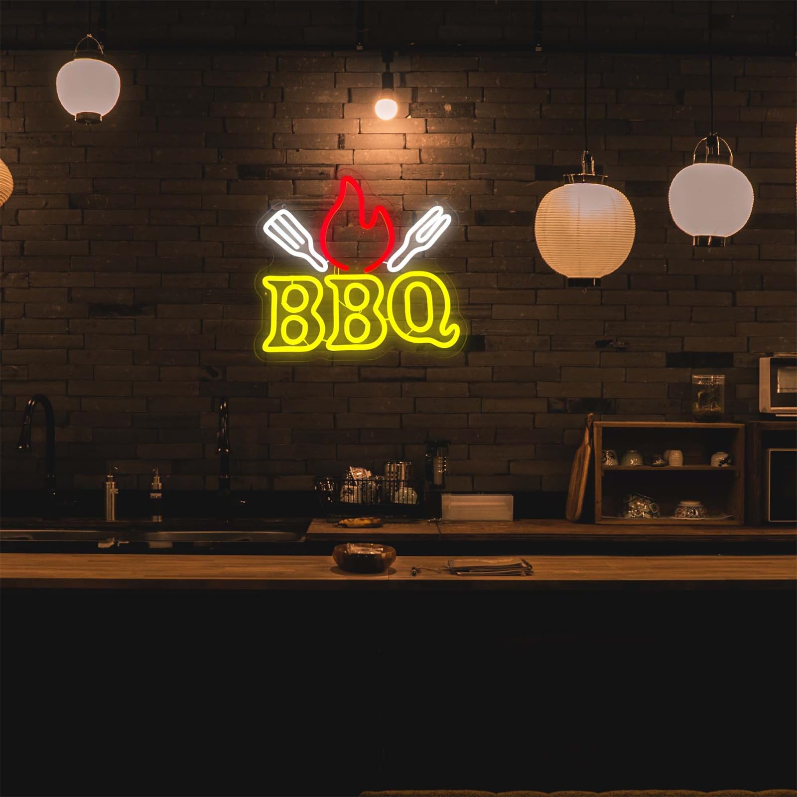 MEOMO BBQ Neon Lights Kebab Led Neon Sign Barbecue Shop Open Sign Wall Mounted Night Light for Barbecue Restaurant Neon Art Wall Hanging Decorative Usb With Switch