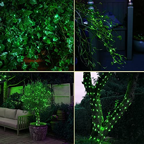 kemooie 2 Packs Solar String Lights, 100 LED 33FT 8 Twinkle Modes Green Solar Powered Fairy Lights, Waterproof for Outdoor, Tree, Garden, Christmas Decorations (Green)