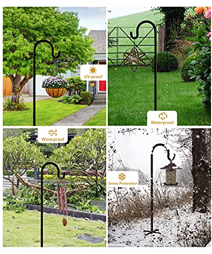 Derkniel Shepherd Hook 60 Inch Tall Heavy-Duty Metal Garden Hanging Pole Stake for Bird Feeder Pole Plant Baskets, Black (2 Packs),Matte,60in-2pcs(DNL-SHHOOK60-2)