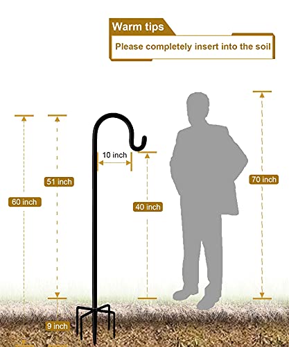 Derkniel Shepherd Hook 60 Inch Tall Heavy-Duty Metal Garden Hanging Pole Stake for Bird Feeder Pole Plant Baskets, Black (2 Packs),Matte,60in-2pcs(DNL-SHHOOK60-2)