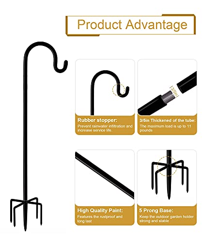 Derkniel Shepherd Hook 60 Inch Tall Heavy-Duty Metal Garden Hanging Pole Stake for Bird Feeder Pole Plant Baskets, Black (2 Packs),Matte,60in-2pcs(DNL-SHHOOK60-2)