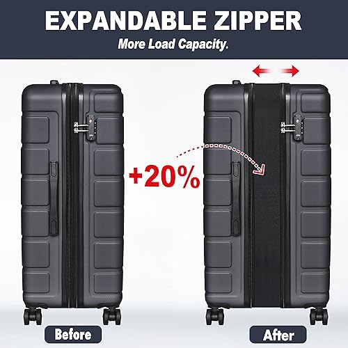 KEYTANG Explorer Light Weight Luggage Hardside Expandable Luggage Spinner Wheels Luggage Suitcase W/TSA Lock 3-Piece Luggage Set, Include 20" Carry on Luggage Suitecase (20in/24in/28in), Grey