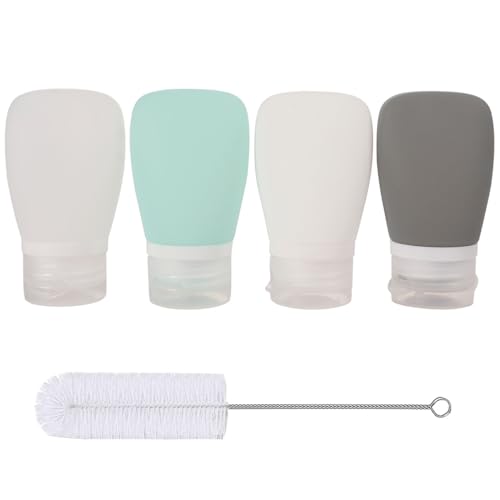 Ksooly 4-Pack 1.3Oz. Squeeze Salad Dressing Bottles with Cleaning Brush | Small Salad Dressing Container to Go | Portable Sauce Bottle Condiment Bottles | Food-grade Silicone, BPA Free