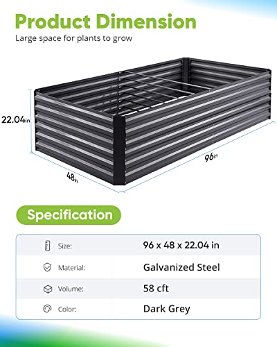Quictent Galvanized Raised Garden Bed 8x4x2 Ft Tall Garden Bed Extra Height 22.04" Outdoor Heightened Planter Box for Deep Root Vegetables Herbs 4 Tomato Cages Weed Barrier Included Upgraded Wing Nuts