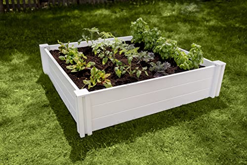 Vita Classic 4'X4'x11 Vinyl Raised, White VT17108 x 4ft Modular Garden Bed, 11" H