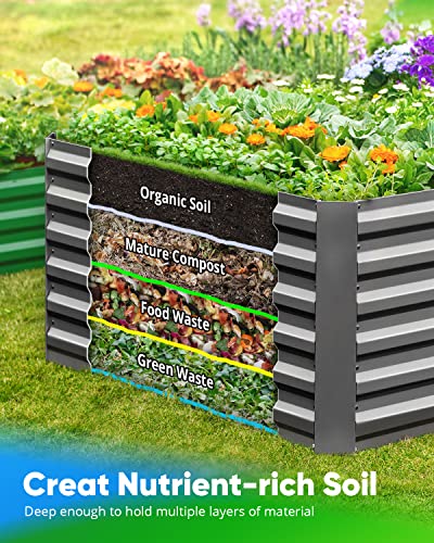 Quictent Galvanized Raised Garden Bed 8x4x2 Ft Tall Garden Bed Extra Height 22.04" Outdoor Heightened Planter Box for Deep Root Vegetables Herbs 4 Tomato Cages Weed Barrier Included Upgraded Wing Nuts