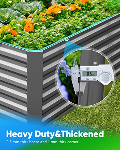 Quictent Galvanized Raised Garden Bed 8x4x2 Ft Tall Garden Bed Extra Height 22.04" Outdoor Heightened Planter Box for Deep Root Vegetables Herbs 4 Tomato Cages Weed Barrier Included Upgraded Wing Nuts
