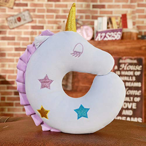 LJCM U Shaped Travel Pillow, Portable Cute Lightweight Cartoon U Shaped Neck Cushion Soft for Office for Students (Blue)