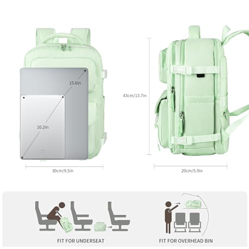 PARAPOGEE Women Travel Backpack, 25L Waterproof Laptop Daypack for Traveling Camping, Small Carry On Flight Approved Backpacks (Green)