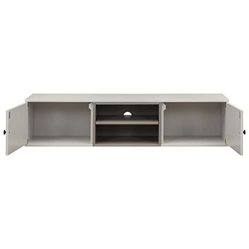 HAUSHECK Modern Floating Stand for 65 Inch TVs with 2 Large Storage, 3 Levels Adjustable Shelves, Cable Management & Magnetic Cabinet Door, Wall Mounted Entertainment Center Media Console, Beige